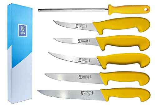 SMI - 6 Pcs Solingen Butcher Knife Set Professional Boning Knife Meat Knife Sharpening Steel Rod Sharp Kitchen Knives Solingen Knife - Made In Germany