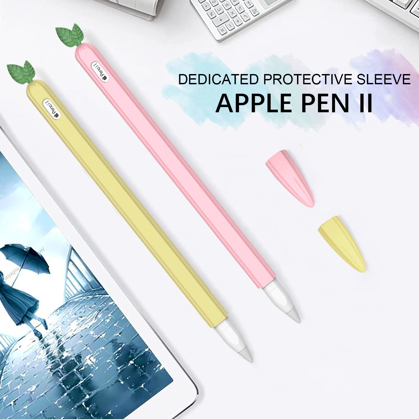 WITOP Apple Pencil 2nd Generation Case,iPencil Case Sleeve Cute Fruit Design Silicone Soft Protective Cover Accessories Compatible with Apple Pencil 2nd Generation (Green)