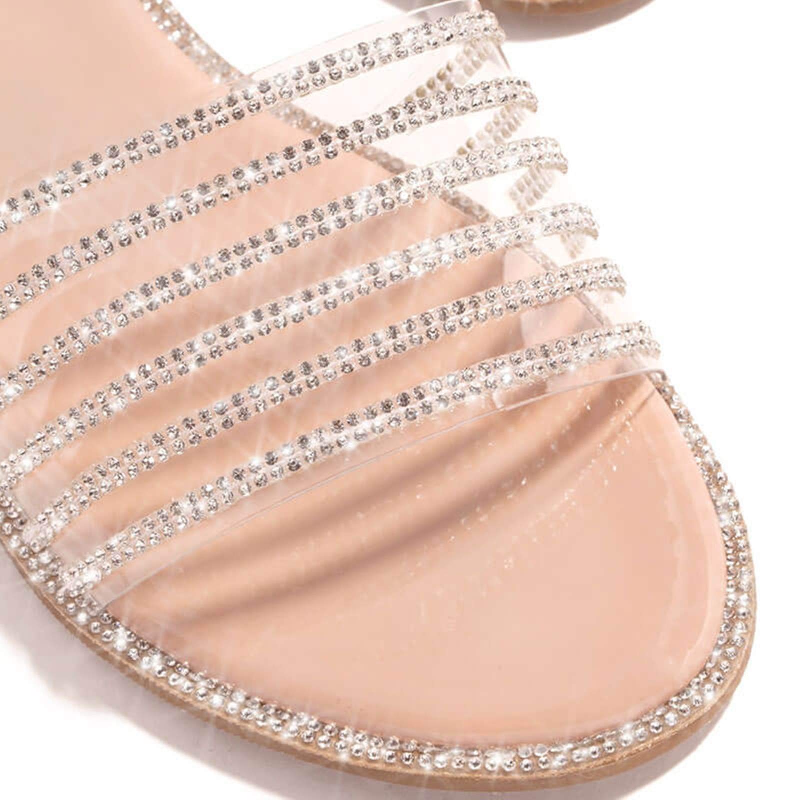 NOLDARES Sandals for Women Summer Casual Open Toe Rhinestone Slipper Slip-On Comfy Casual Flat Sandals