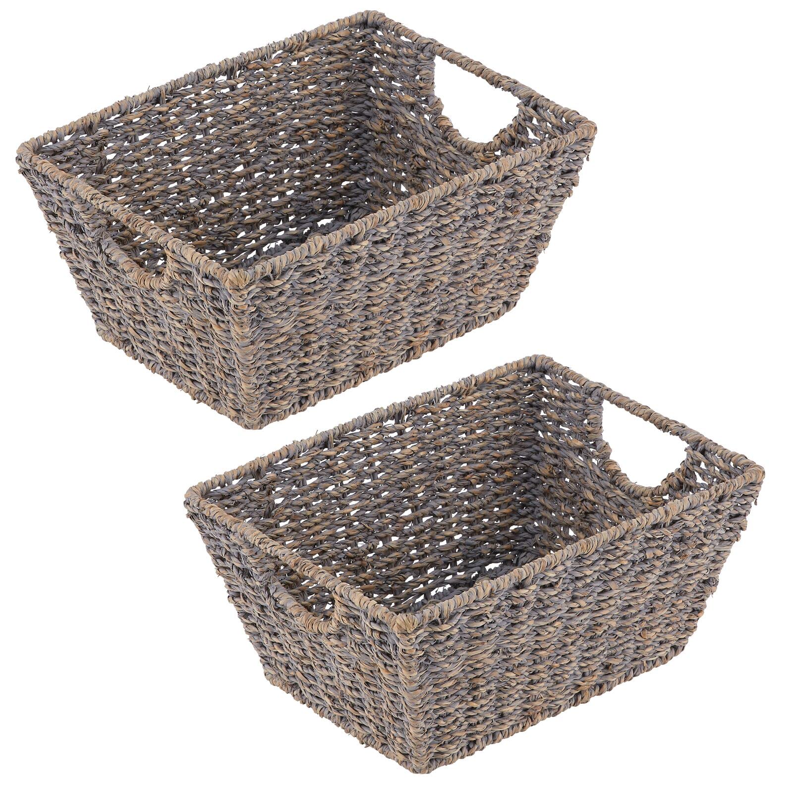 mDesign Natural Woven Seagrass Nesting Closet Storage Organizer Basket Bin for Kitchen Cabinets, Pantry, Bathroom, Laundry Room, Closets, Garage - 2 Pack - Gray