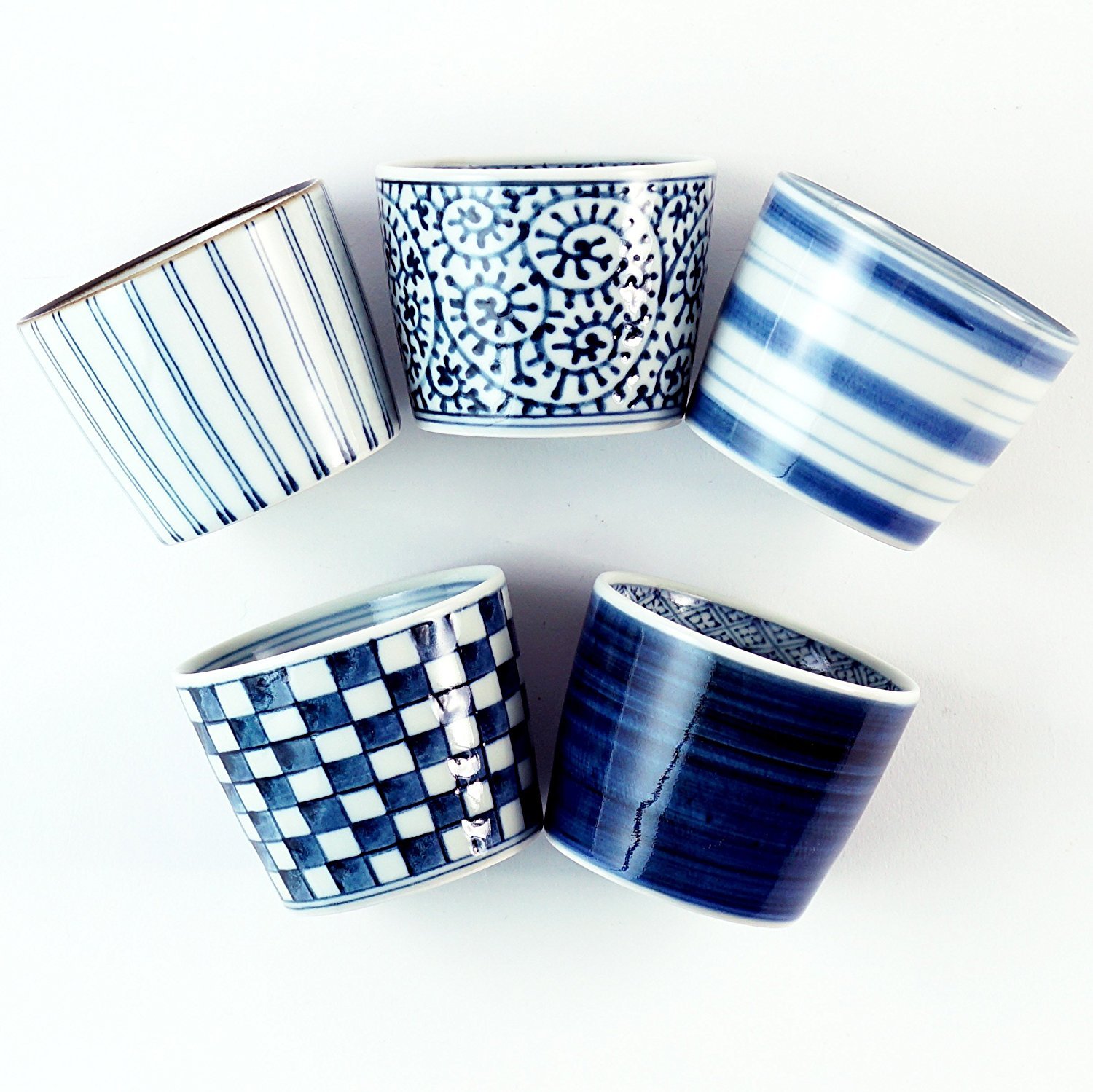 Saikai Pottery Japanese Soba choko cups with Japanese traditional pattern,Set of 5
