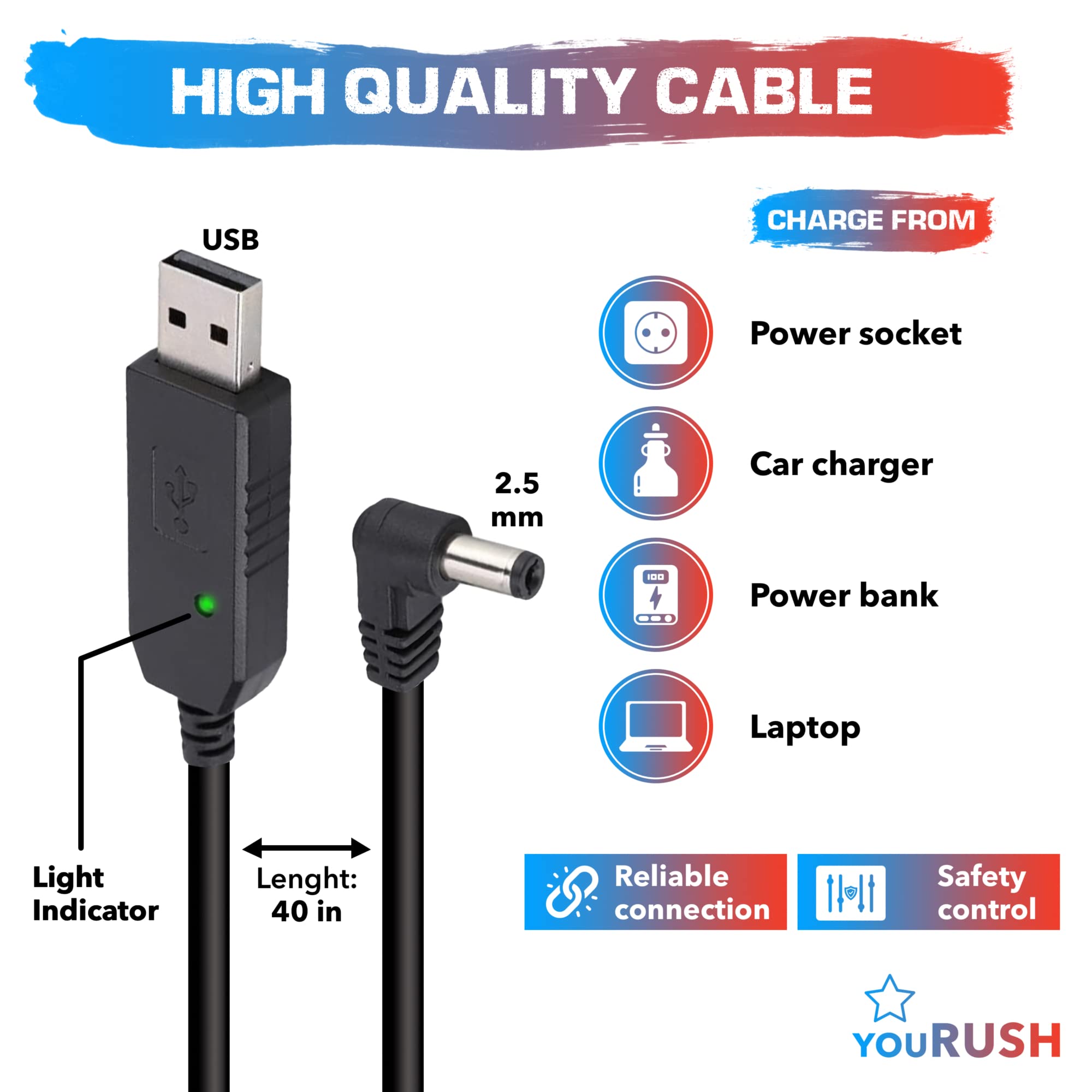 youRUSH 2 Pack BL-8 Extended UV 82hp Battery 3800 mAh with USB Charging Cables - Compatible with Baofeng UV-82 - Accessories Set of Replacement Battery BL8 & USB Charger