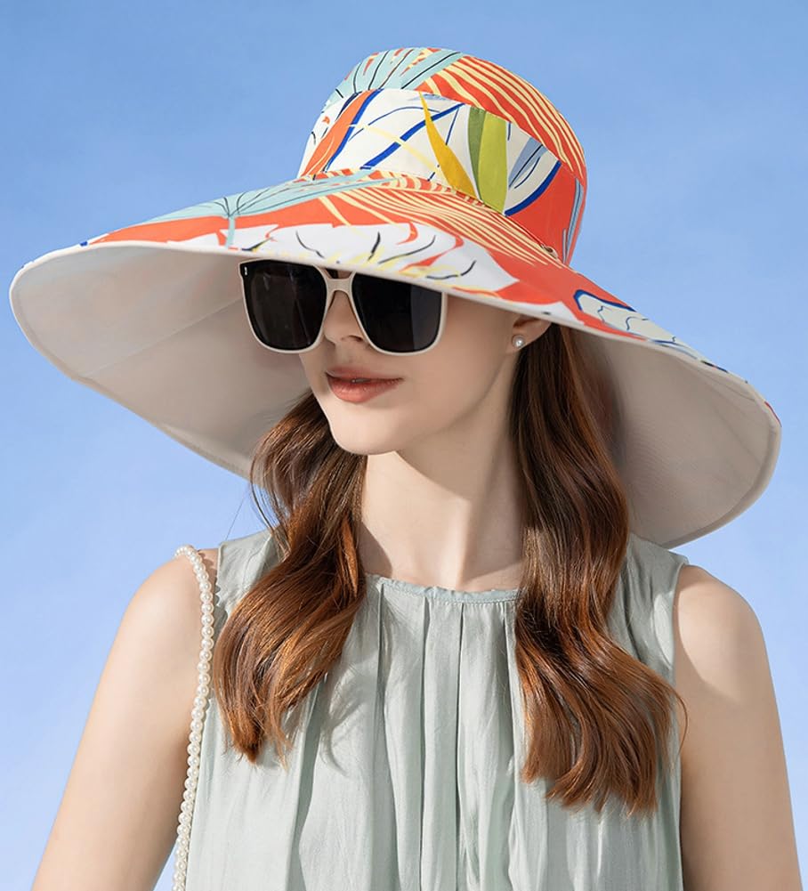 Super Wide Brim Sun Hat for Women Packable Reversible Double-Side-Wear Hats UV Protection Summer Beach Bucket Cap Black