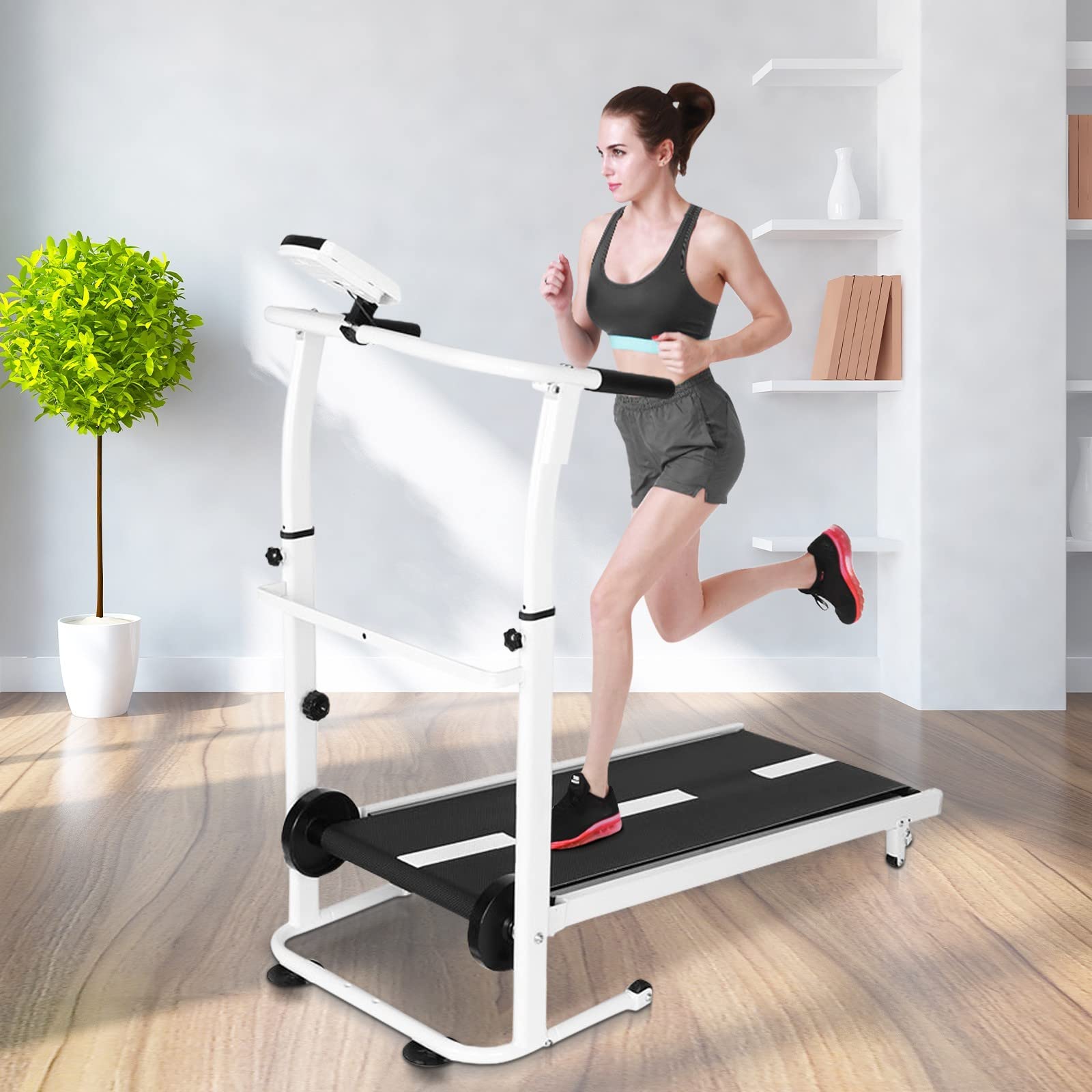 QBQCBB Home Fitness LED Display Foldable Manual Treadmill Working Machine Aerobic Fitness Exercise Tilt Home Equipped with High-Precision Running Belt Training (AS Shown, one Size)