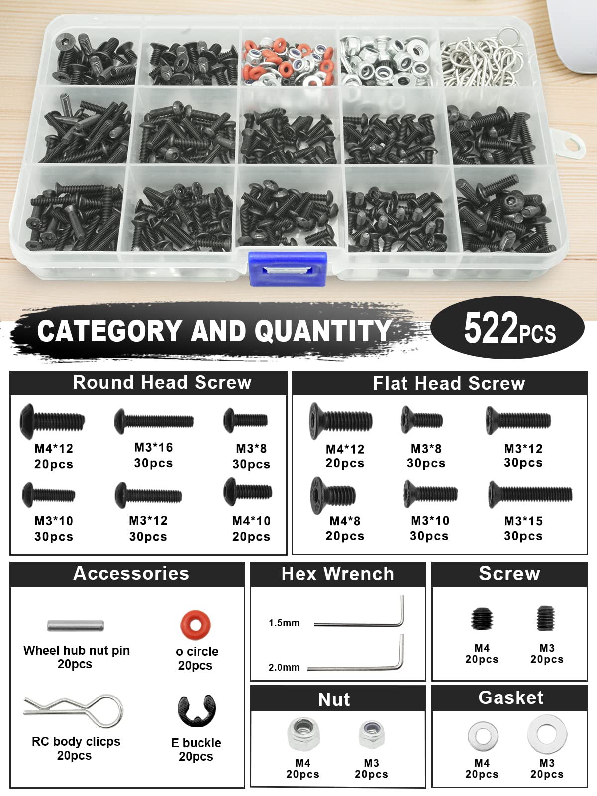 OGRC Tool Kit - Screwdriver Set (Flat, Phillips, Hex) RC Work Stand, 522PCS Screw Kit, Pliers Set, Body Reamer, Wrench, Tray, Repair Tools for RC Car Boat Quadcopter Helicopter β 26pcs (Black)