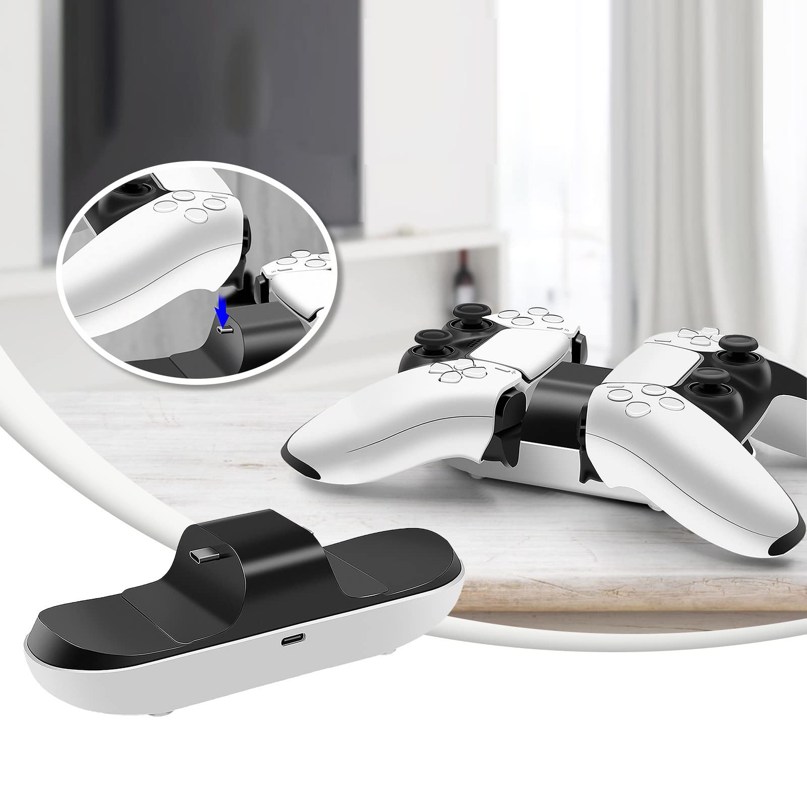PS5 Controller Charger Station with Two Type-C Charging Dongles, PS5 Controller Fast Charging Dock with Safety Chip Protection & LED Indicator (A)