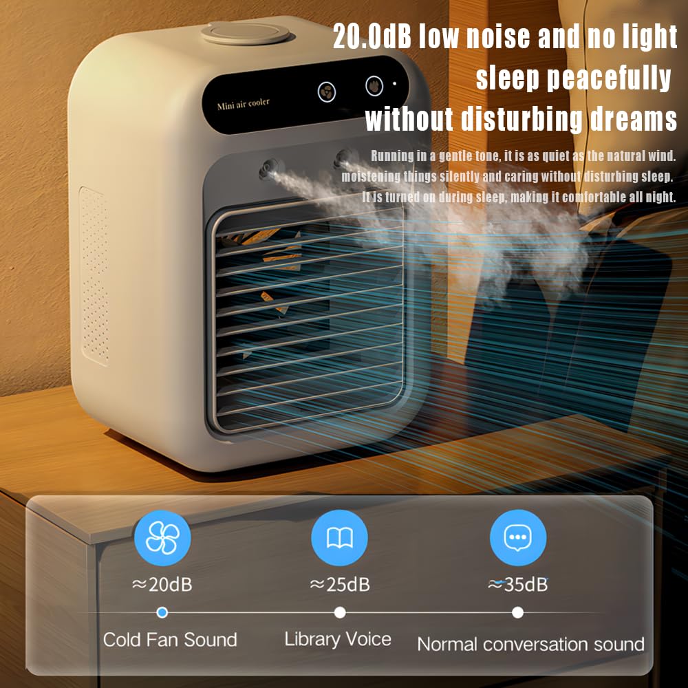 TEDATATA Desk Fan with Cold Water Tank, Mini Spray Air Conditioning Fan, Desktop Cooling Fan, USB Rechargeable, Home Office Car Small Air Cooler (White)