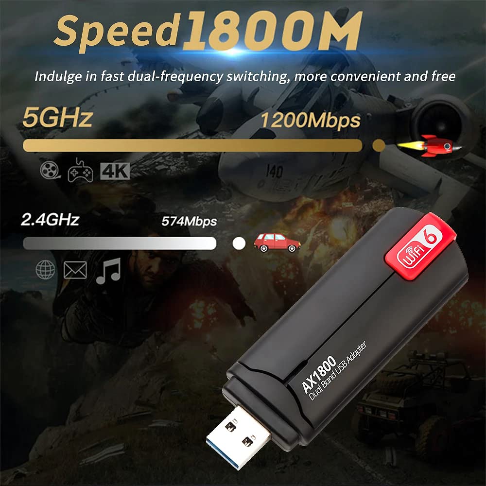 WiFi 6 Adapter USB 3.0 Free Driver, COSULAN AX1800 Wireless Network Adapter Dual Band 5GHz/2.4GHz with MU-MIMO/OFDMA/WPA3 Protocol, 1800Mbps WiFi 6 Network Card for Desktop Laptop PC Windows 7/10/11