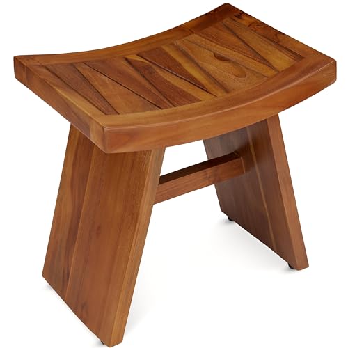 TeakCraft Teak Shower Bench Stool for Bath & Spa (Fully Assembled), 18 inch, Shower Stool, The Tori