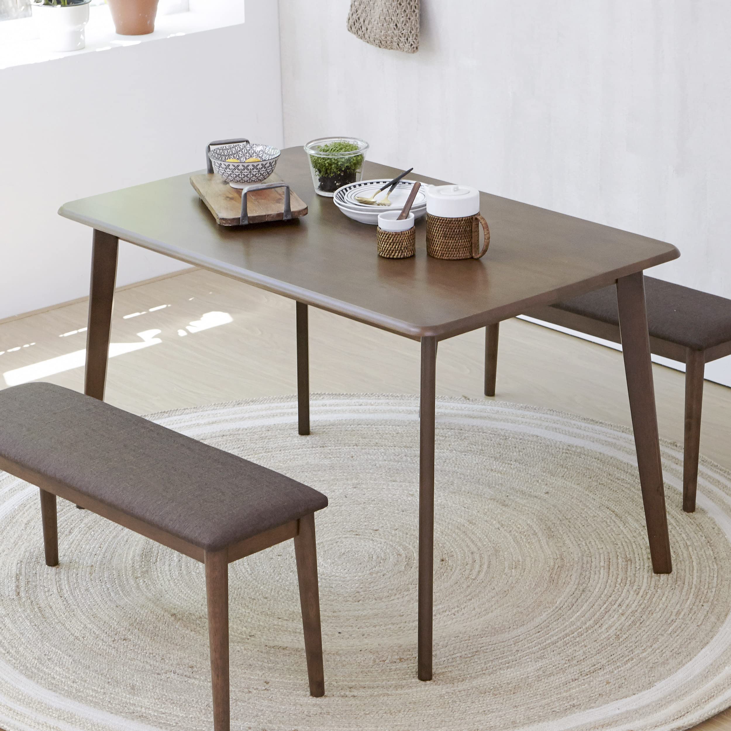 Livinia Canberra 47.2" Rectangular Wooden Dining Table/Mid Century Modern Malaysian Oak Kitchen Table (Walnut) Table Only