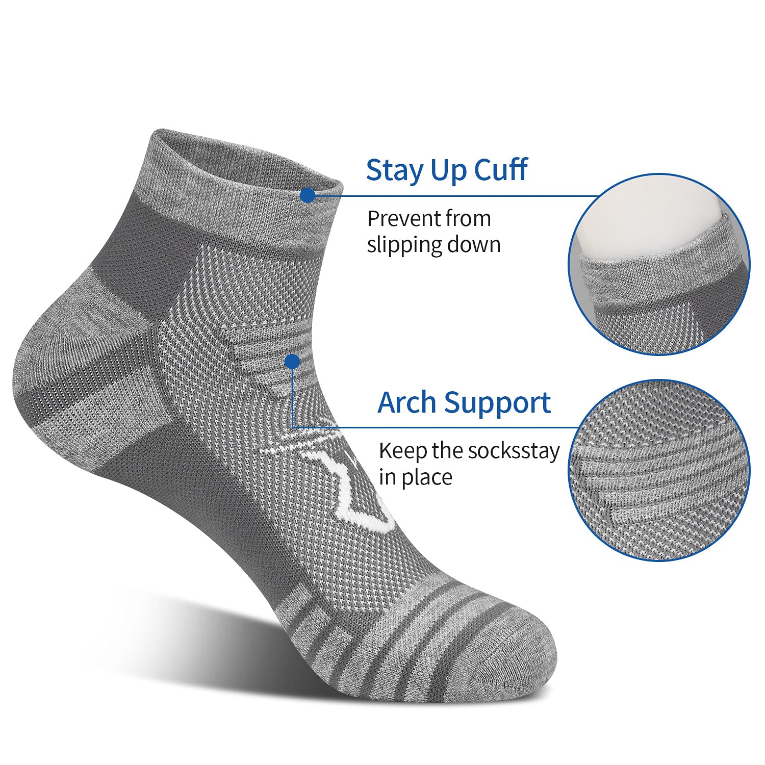 MWUS Men's Running Socks with Cushion, 6 Pack Sport Ankle Athletic Socks