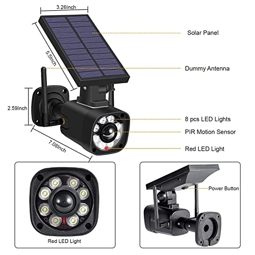 Techage SL669, Solar Battery Powered, Fake Security Camera, Dummy Cameras, Motion-Activated Floodlights, Realistic Look, Easy to Install, IP66 Waterproof, Warning Sticker Included, Pack of 2(Black)
