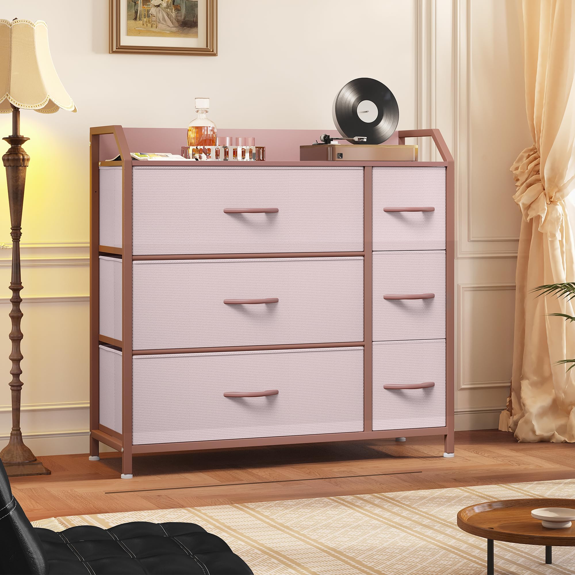 YITAHOME Dresser with 6 Drawers - Fabric Storage Tower, Organizer Unit for Bedroom, Living Room, Hallway, Closets (Rose Gold)