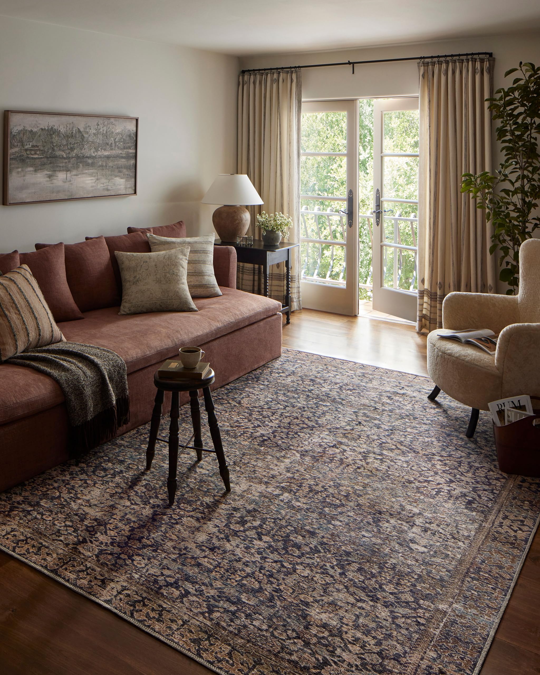 Loloi Amber Lewis x Loloi Georgie Collection GER-05 Denim / Spice, 2'-0" x 5'-0", 0.19" Thick Accent Rug
