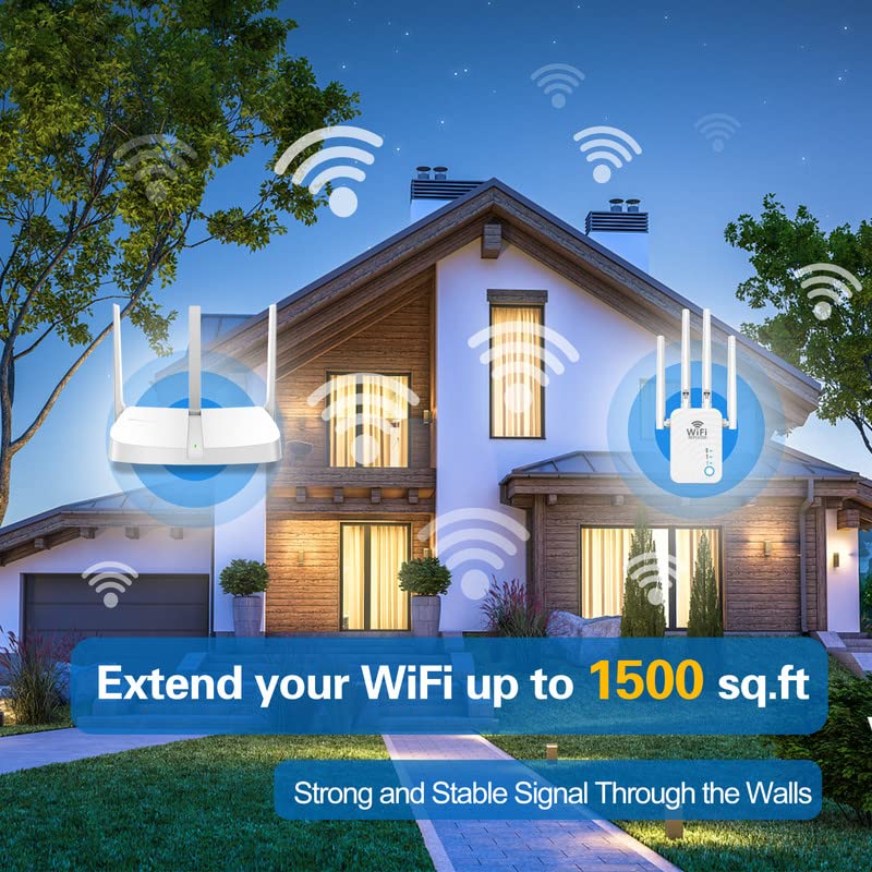 WiFi Range Extender Signal Booster, Covers up to 5000sq.ft and 35 Devices, 1200Mbps Wireless Internet Amplifier, 2.4 & 5GHz Dual Band WiFi Repeater with Ethernet/LAN Port