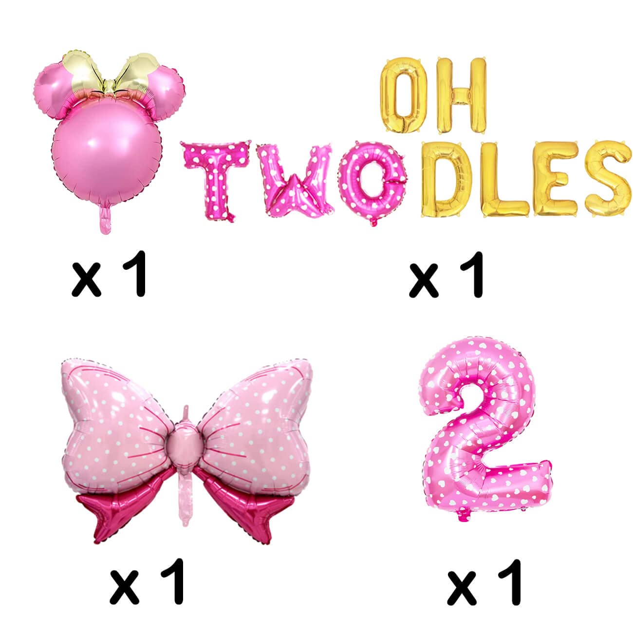 Oh Twodles Balloons Pink Mouse Second Birthday Cake Topper 2nd Mouse Banner Party Supplies Decorations Photo Prop for Girl Baby Bday