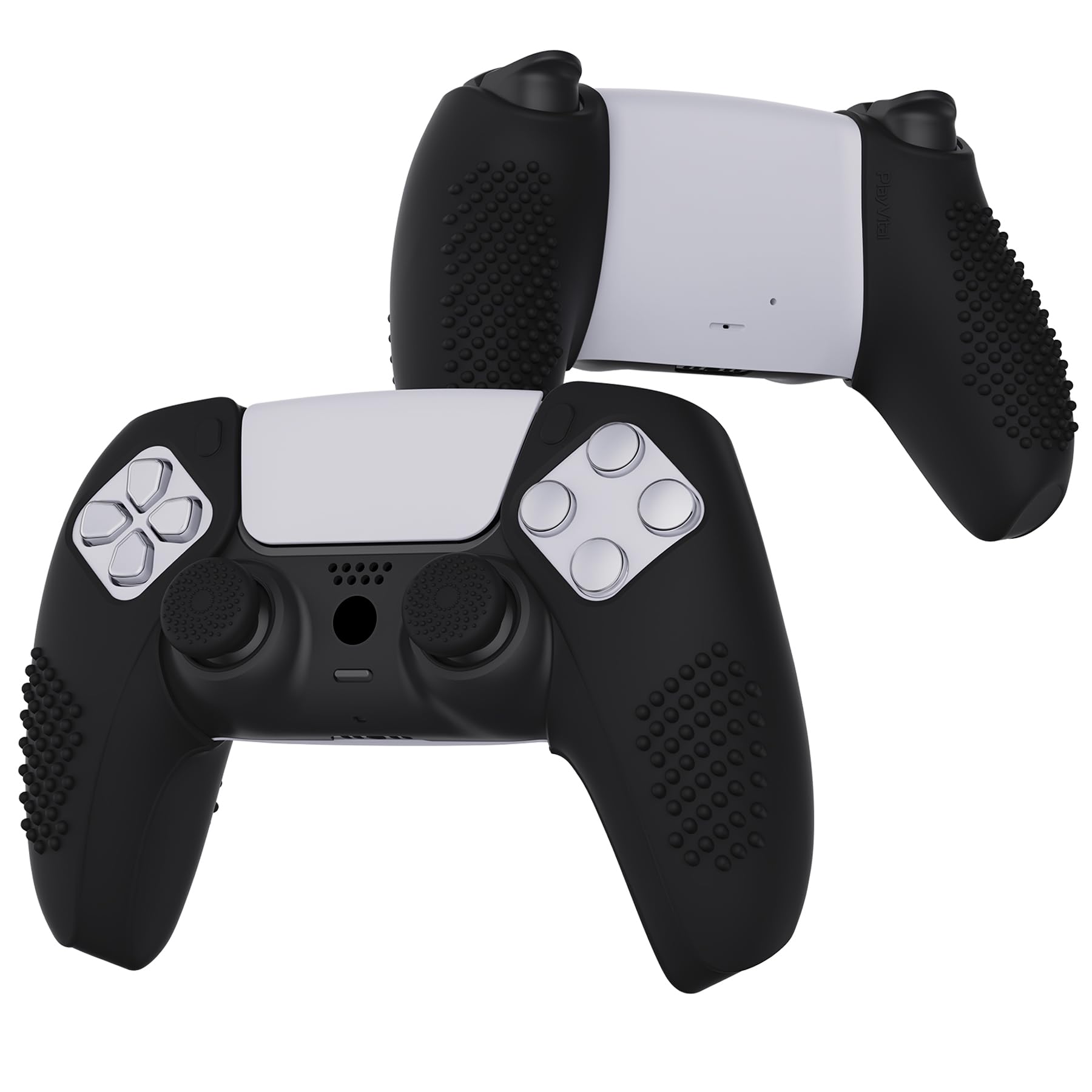 PlayVital 3D Studded Edition Ergonomic Soft Controller Silicone Case Grips for ps5 Compatible with Charging Station Rubber Protector Skins with 6 Thumbstick Caps for ps5 Controller β Black