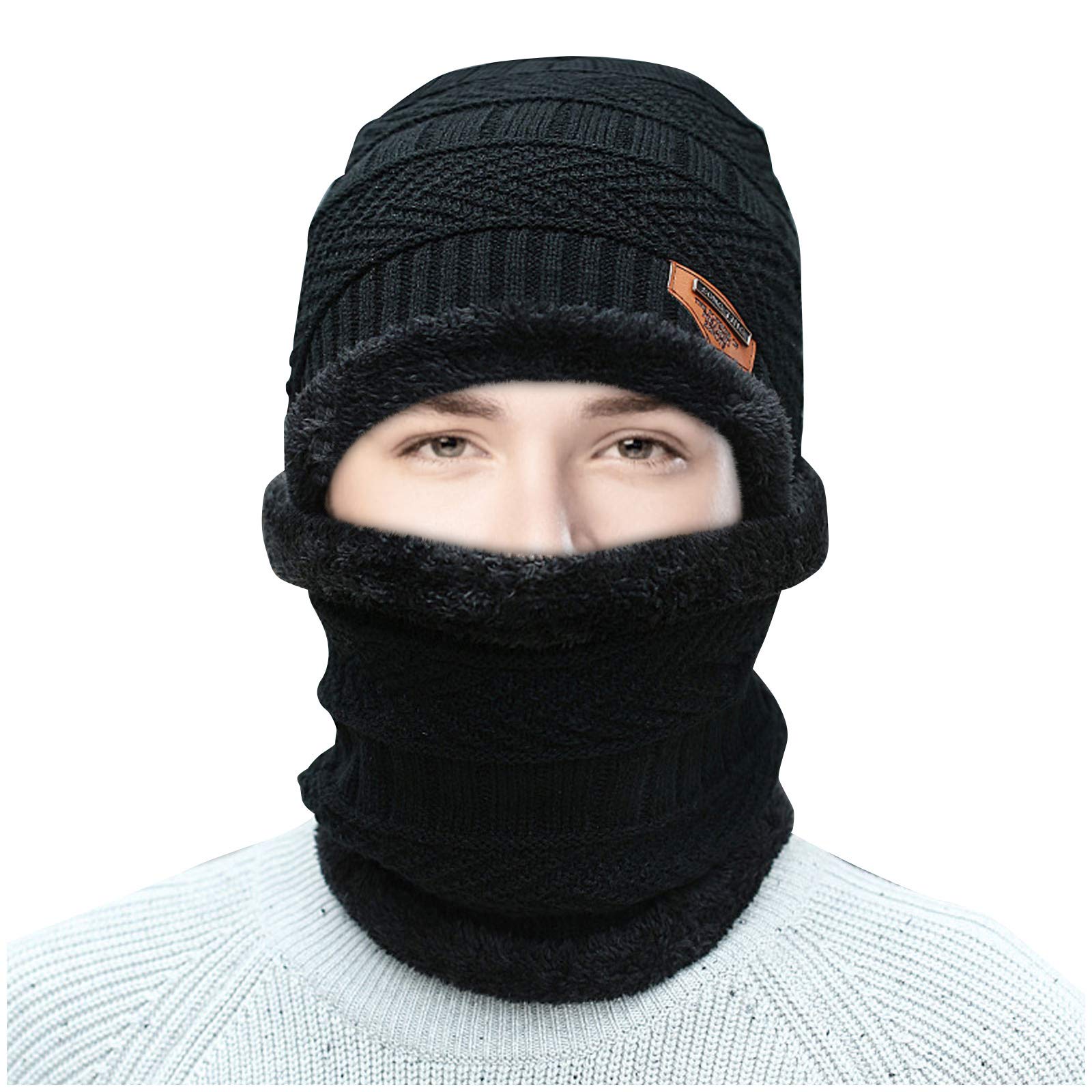 Suit Woolen Winter Windproof Thermal Two-Piece Plush Scarf Cycling Hat Baseball Caps Dad Beanie Hat Black