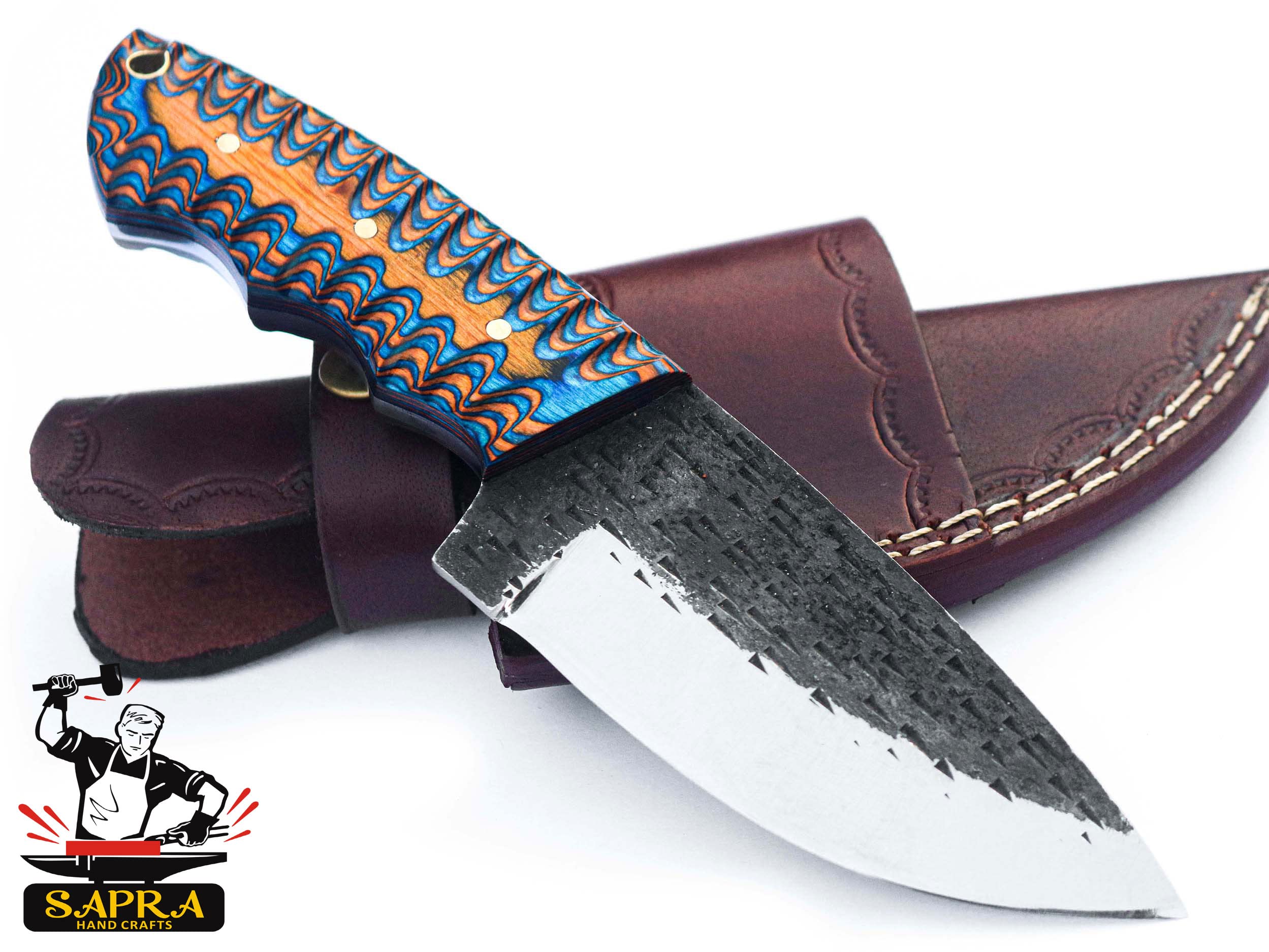 Sapra High Carbon Steel Knife - Custom made Full Tang Skinning Knife - Hunting Knife, Survival Knife, Fixed Blade Camping Knife, Skinner Knives, Drop Point Knife With Leather Sheath