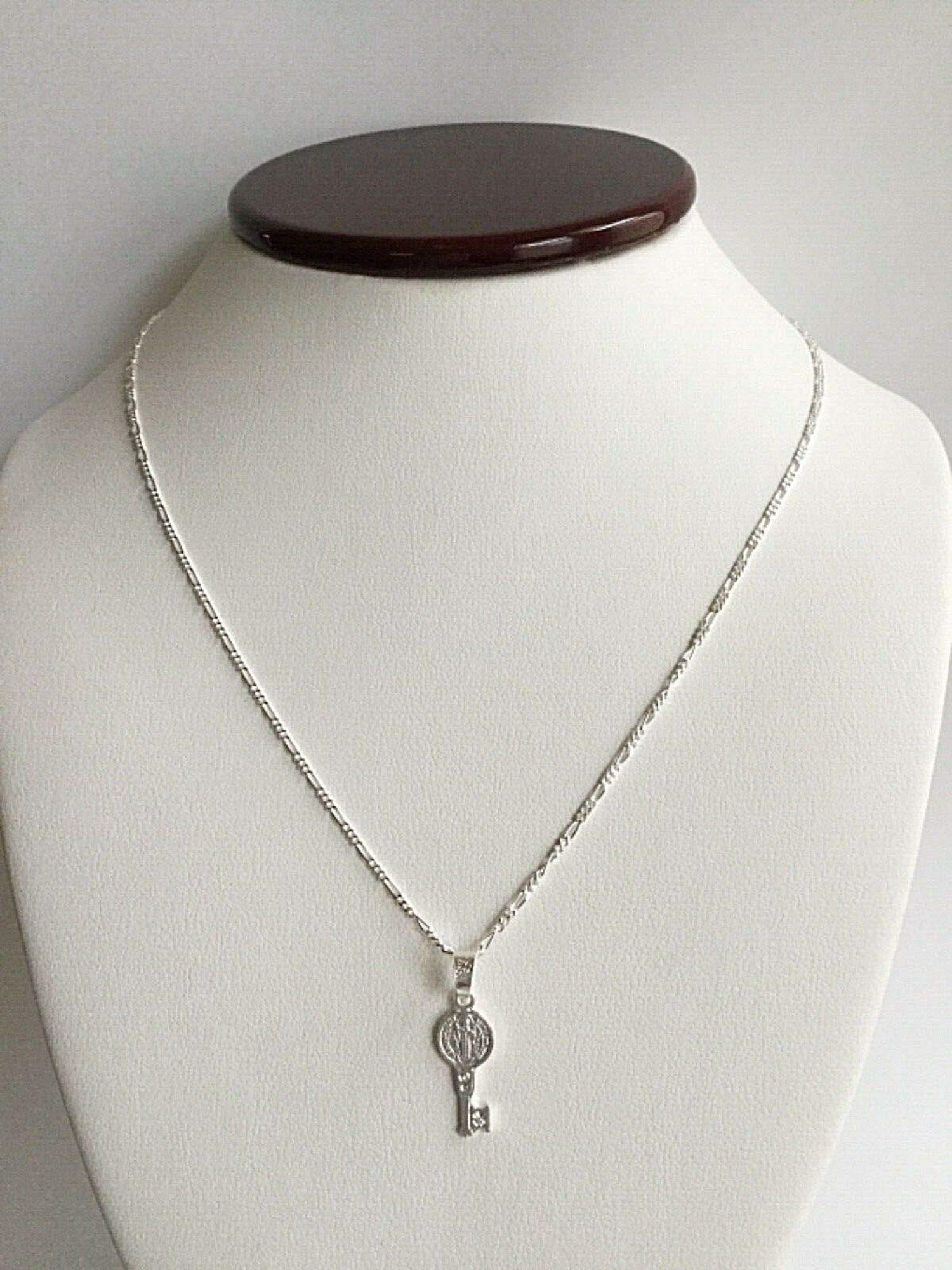 LUXURYGOLD888 925 STERLING SILVER SAINT BENEDICT KEY NECKLACE 18" LONG-22mm/CADENA DE SAN BENITO LLAVE 18" LARGO