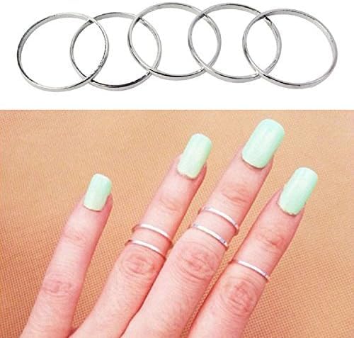 luzen 7pcs Simple Gold-Tone Shiny Cute Gothic Punk Stack Plain Above Knuckle Midi Finger Band Rings Joint Mid Ring Set Tip Stacking Rings (Silver)