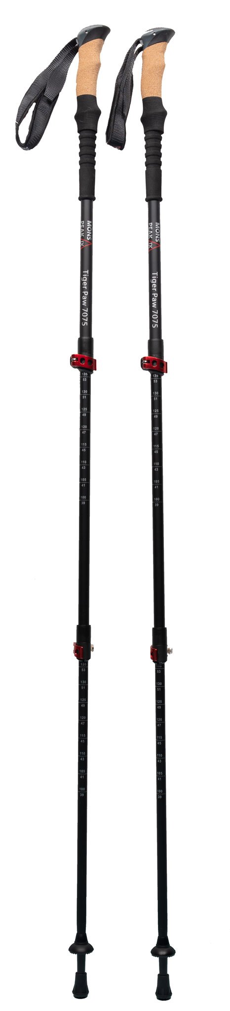 Mons Peak IX Tiger Paw 7075 Trekking Poles for Hiking, Trekking, Walking, Snowshoeing - Cork Grip, Collapsible, Adjustable, Telescoping Lightweight