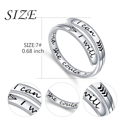 Ladytree Adjustable Inspirational Rings 925 Sterling Silver Stacking Wrap Spiral Twist Statement Band Encouragement Gift for Women Men(you got this)