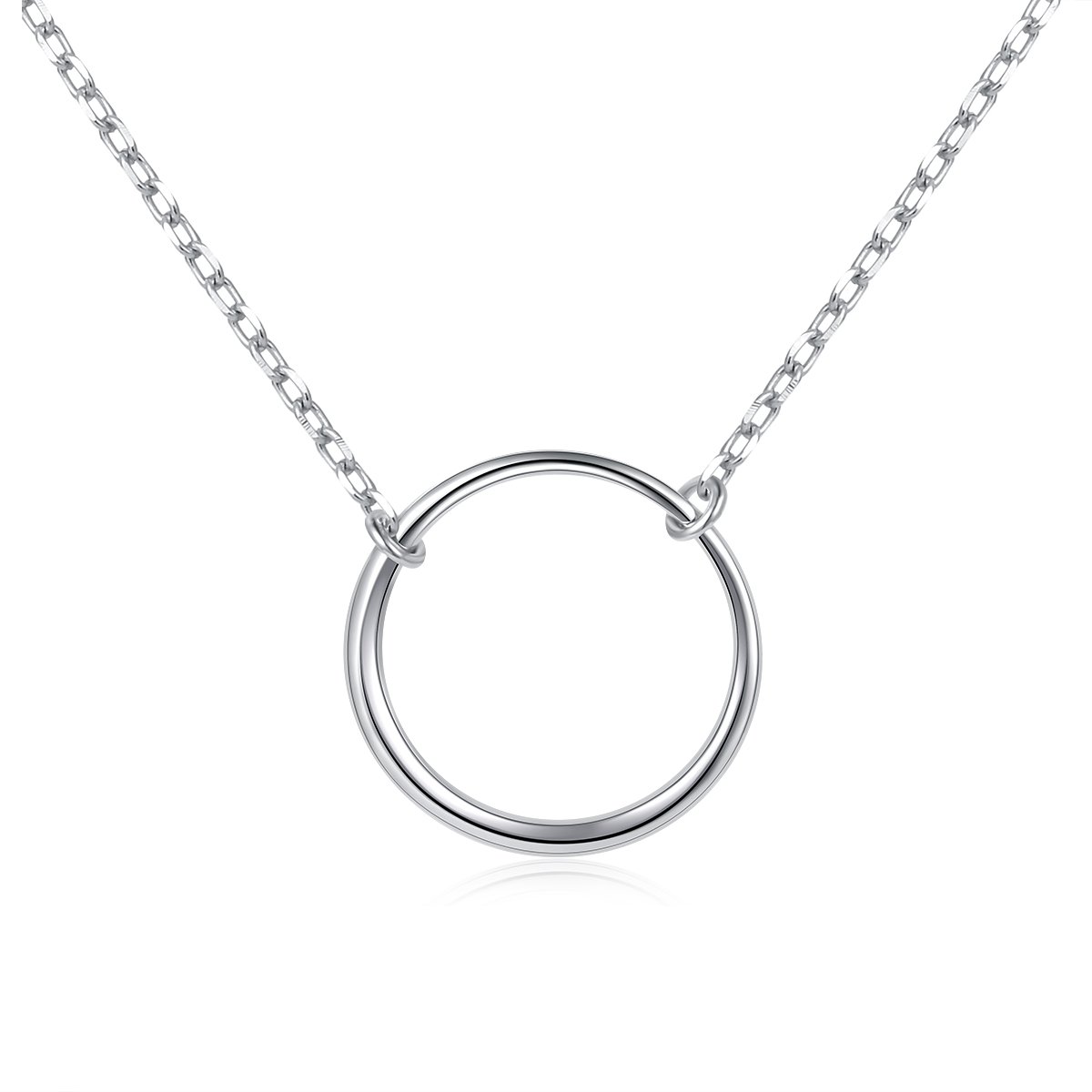 Ladytree S925 Sterling Silver Dainty Simple Circle Pendant Eternity Necklace,Rolo Chain,18+2