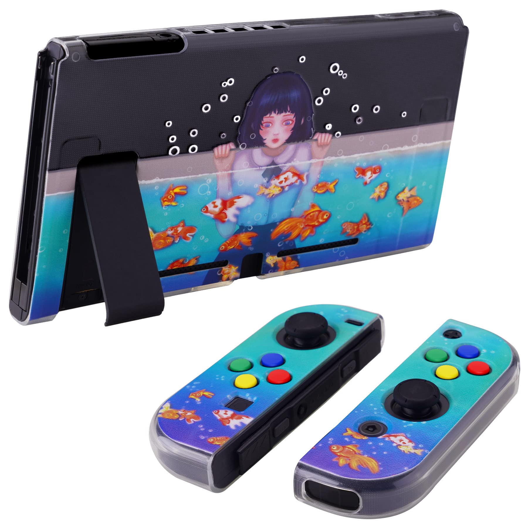 PlayVital Rainbow on Cloud ​Protective Case for Nintendo Switch, Soft TPU Slim Case Cover for Nintendo Switch Joycon Console with Colorful ABXY Direction Button Cap