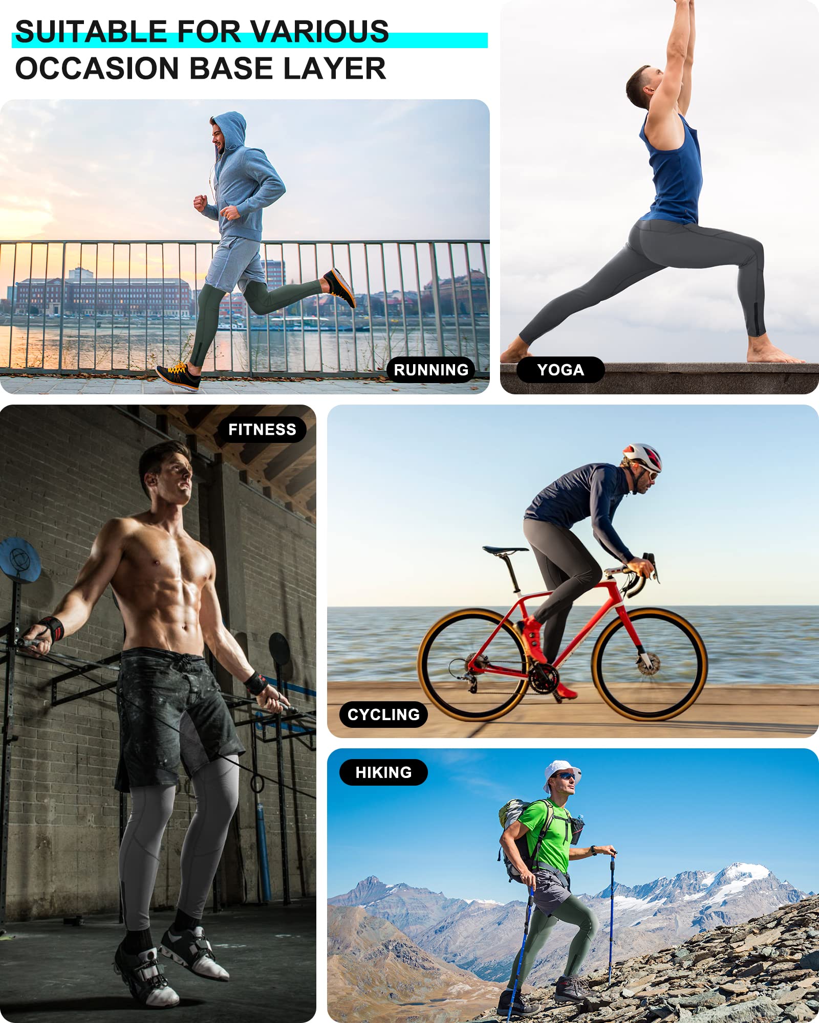 Runhit Compression Pants Men with Zipper Pocket Running Pants Tights Leggings Men's Cycling Pants Thermal Yoga Workout Athletic Black Medium