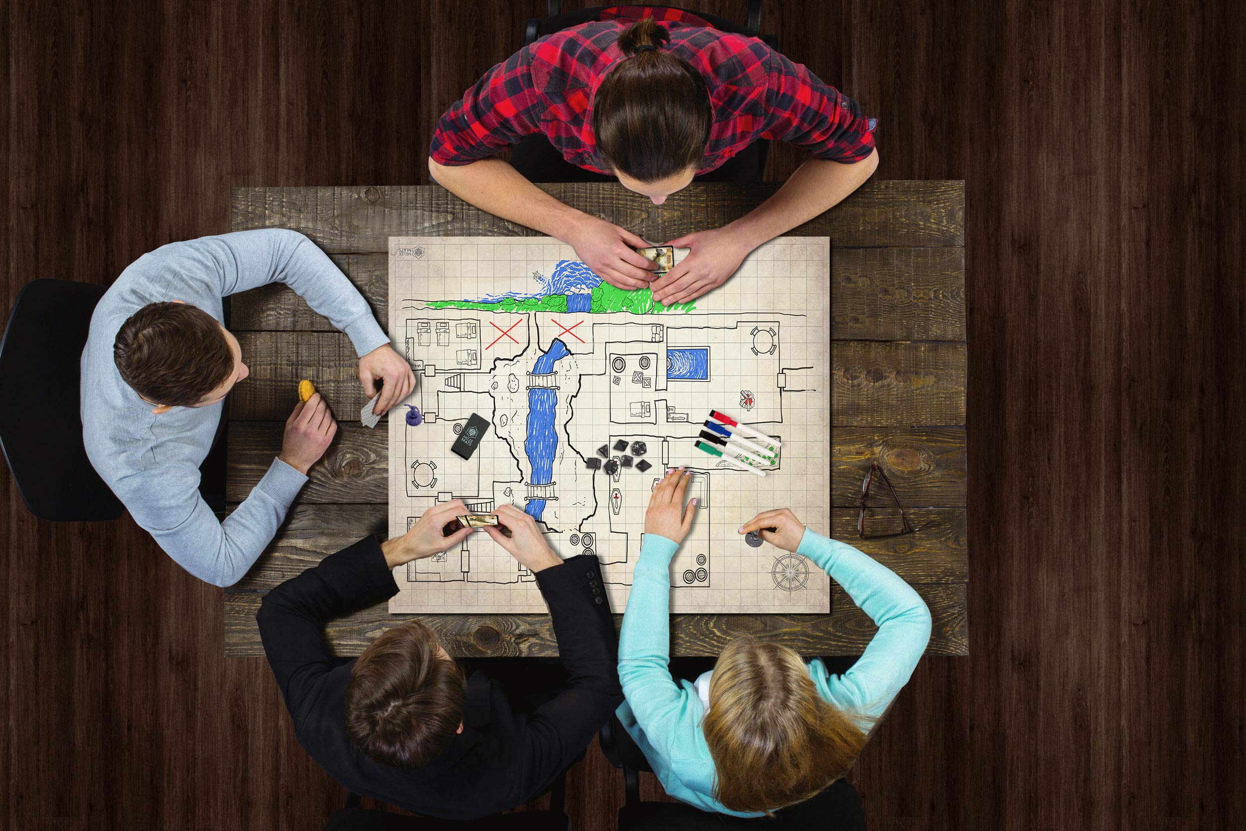 Melee Mats DND Map Starter Kit for Dungeons & Dragons Game - 23β x 27" Double Sided, Wet/Dry Erase Battle Terrain Grid - Ultimate Tabletop Board Gaming Experience with Accessories