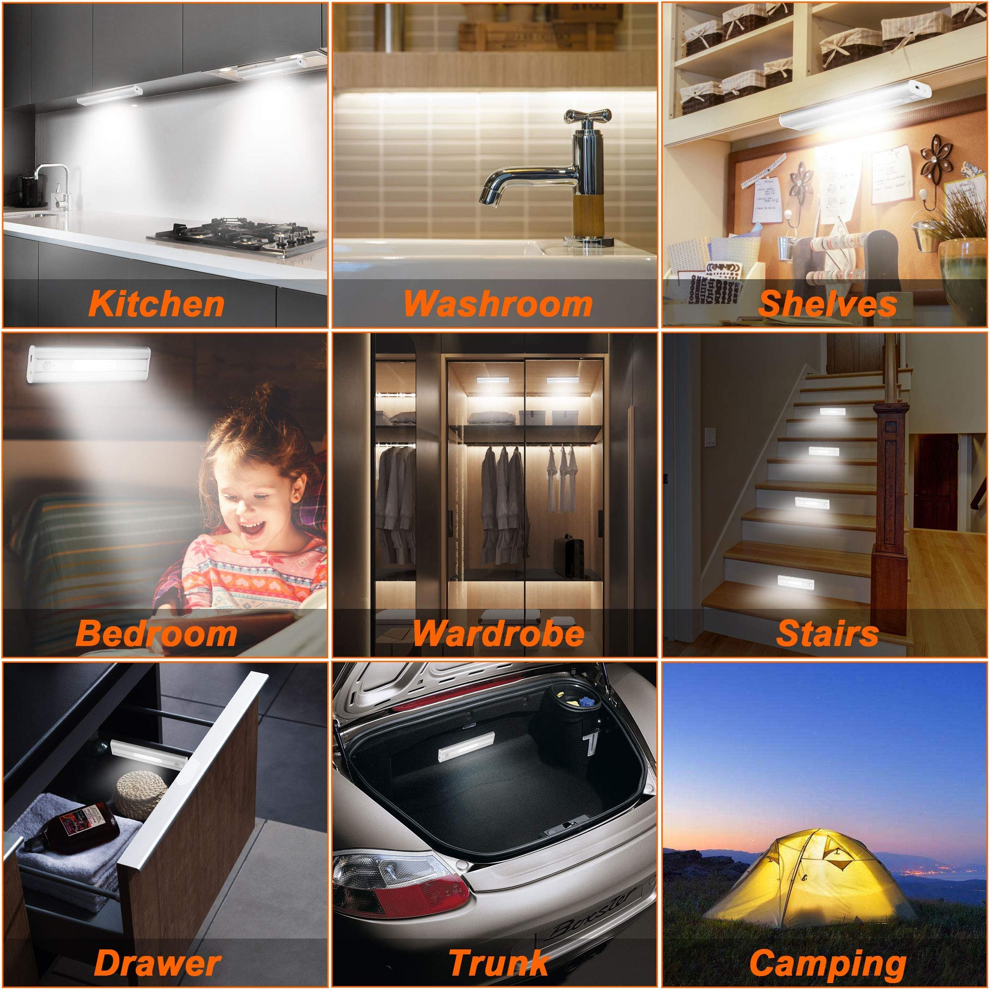 Motion Sensor Led Closet Lights - Super Bright Rechargeable Led Motion Sensor Light Indoor | Ultra Energy-Saving Under Cabinet Lighting Battery Operated Led Closet Light (6 Inch 0.75W 5700K Gold)