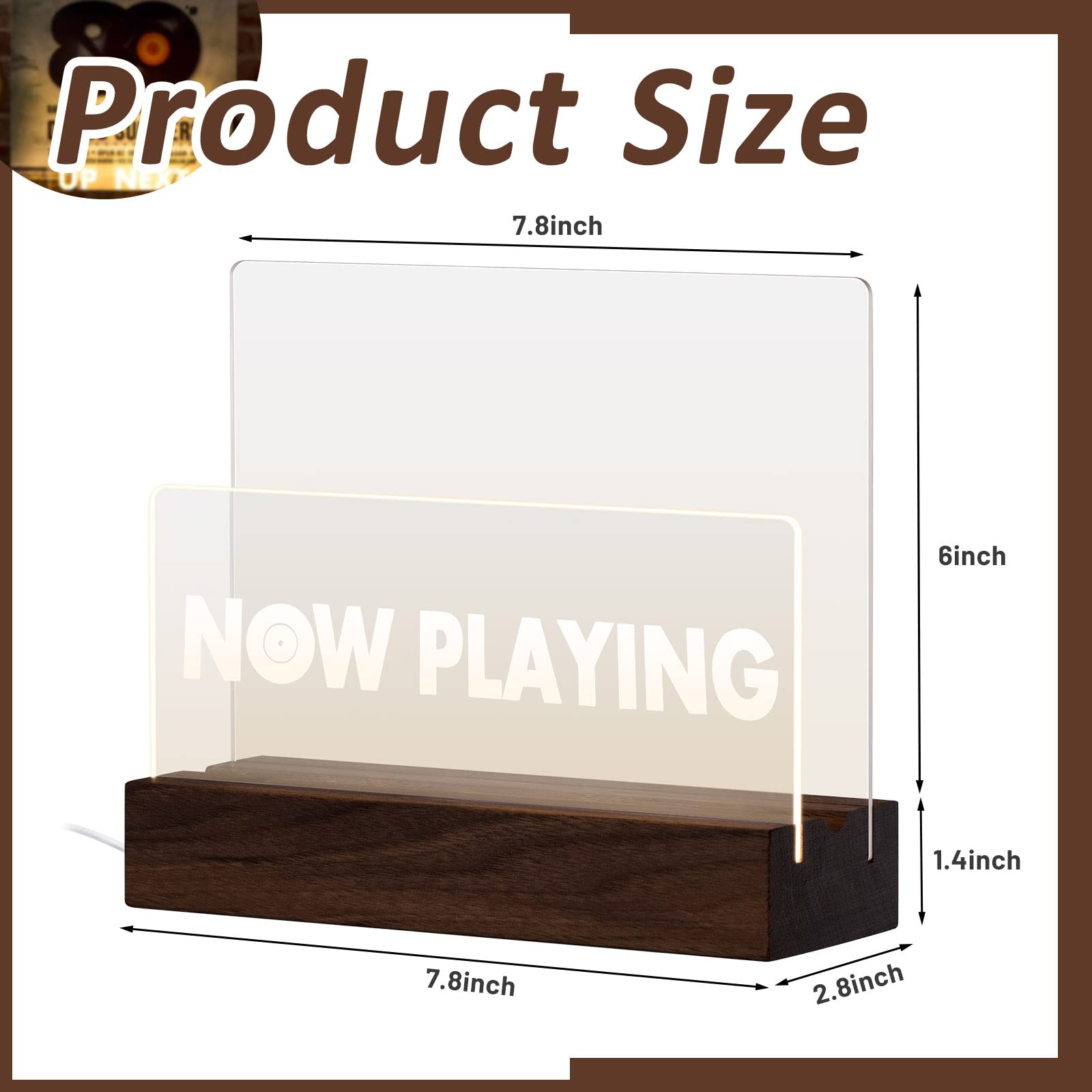 Marsui 2 Pieces Now Playing Vinyl Record Stand with LED Light Vinyl Record Holder up Next Record Display Stand Wooden Rack with Acrylic Panel Tabletop Record Stand Display for Vinyl Record
