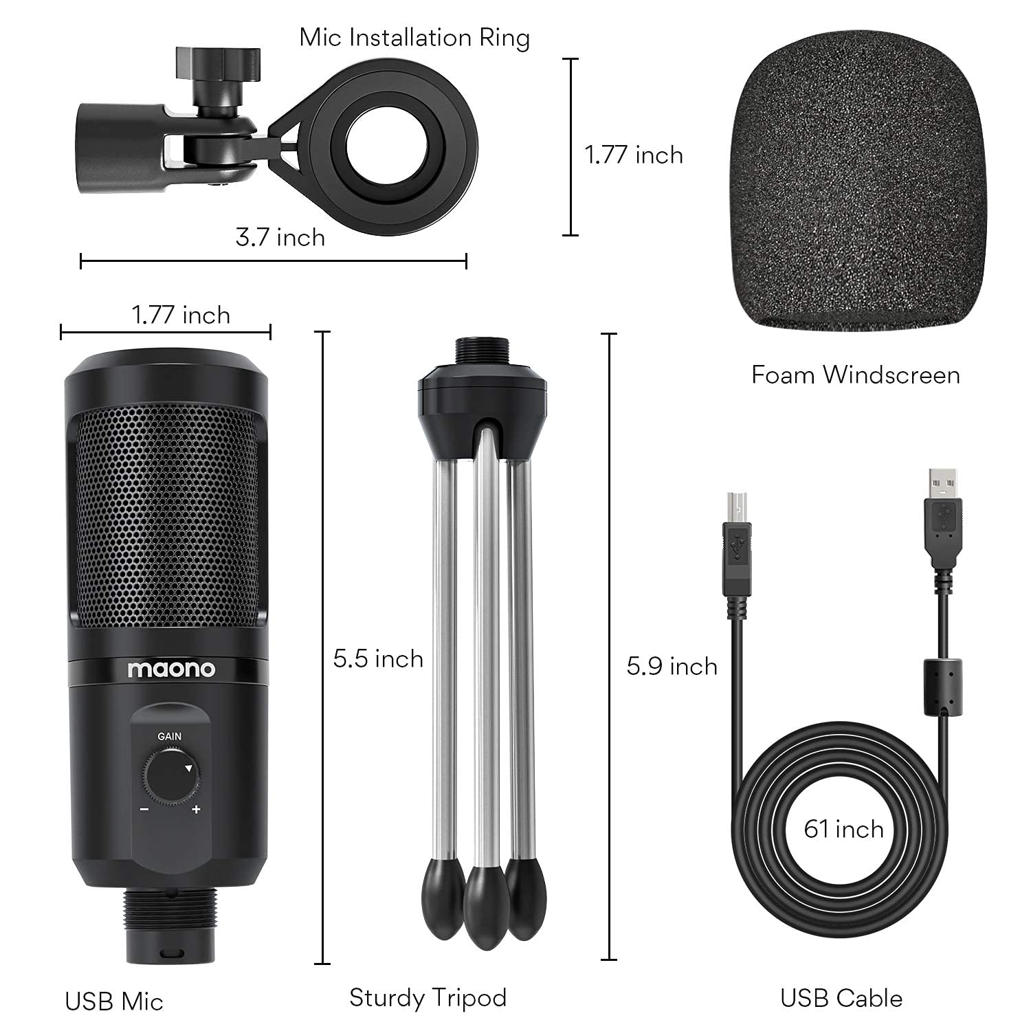 MAONO USB Gaming Microphone, PC Computer Condenser Mic with Gain for Recording, Podcasting, Streaming, YouTube, Twitch, Skype, Compatible with PS5 PS4 Mac Laptop Desktop (PM461TR)