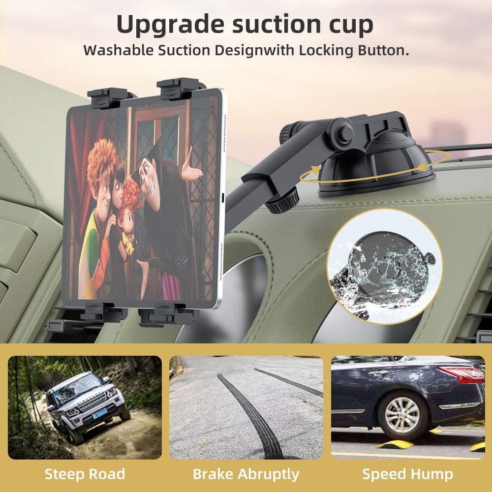 PLDHPRO Tablet Holder for Car Mount,3-in-1 Car Air Vent,Dashboard Windshield Mount,360° Rotation Adjustable for iPad Air/Mini, Nintendo Switch,Samsung,Tablets 6"- 10.5",TPU Suction Sticky Gel