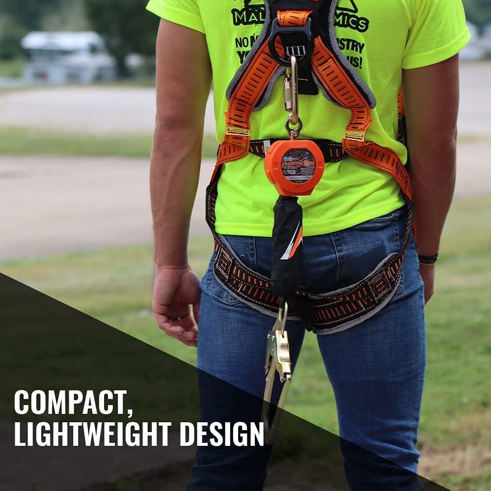 Malta Dynamics Pygmy Hog 11' Web Self Retracting Lifeline, YoYo Cable with Rebar Hook, Fall Protection Retractable Safety Harness Lanyard - OSHA/ANSI Compliant