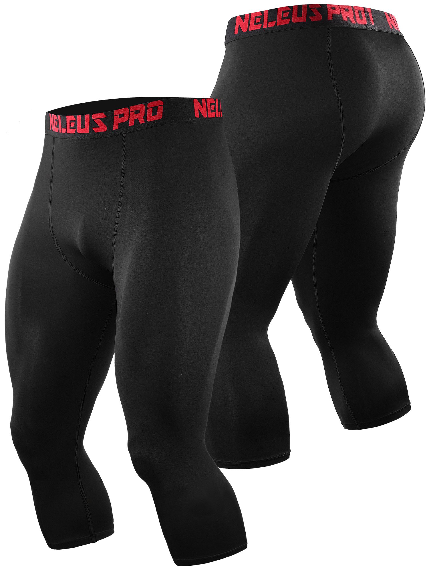 NELEUS Men's 3 Pack Running Capri Leggings Athletic Compression Short,6057,Black,Grey,White,M