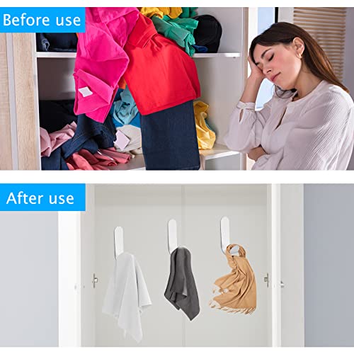 Zorveiio 24 Pcs Self Adhesive Hooks Heavy Duty, 304 Stainless Steel Hooks Razor Holder Wall Hooks Bath Towel Hook Hanging Hooks for Towels Robe Coat Hats Shower Bathroom Kitchen - Brushed Nickel