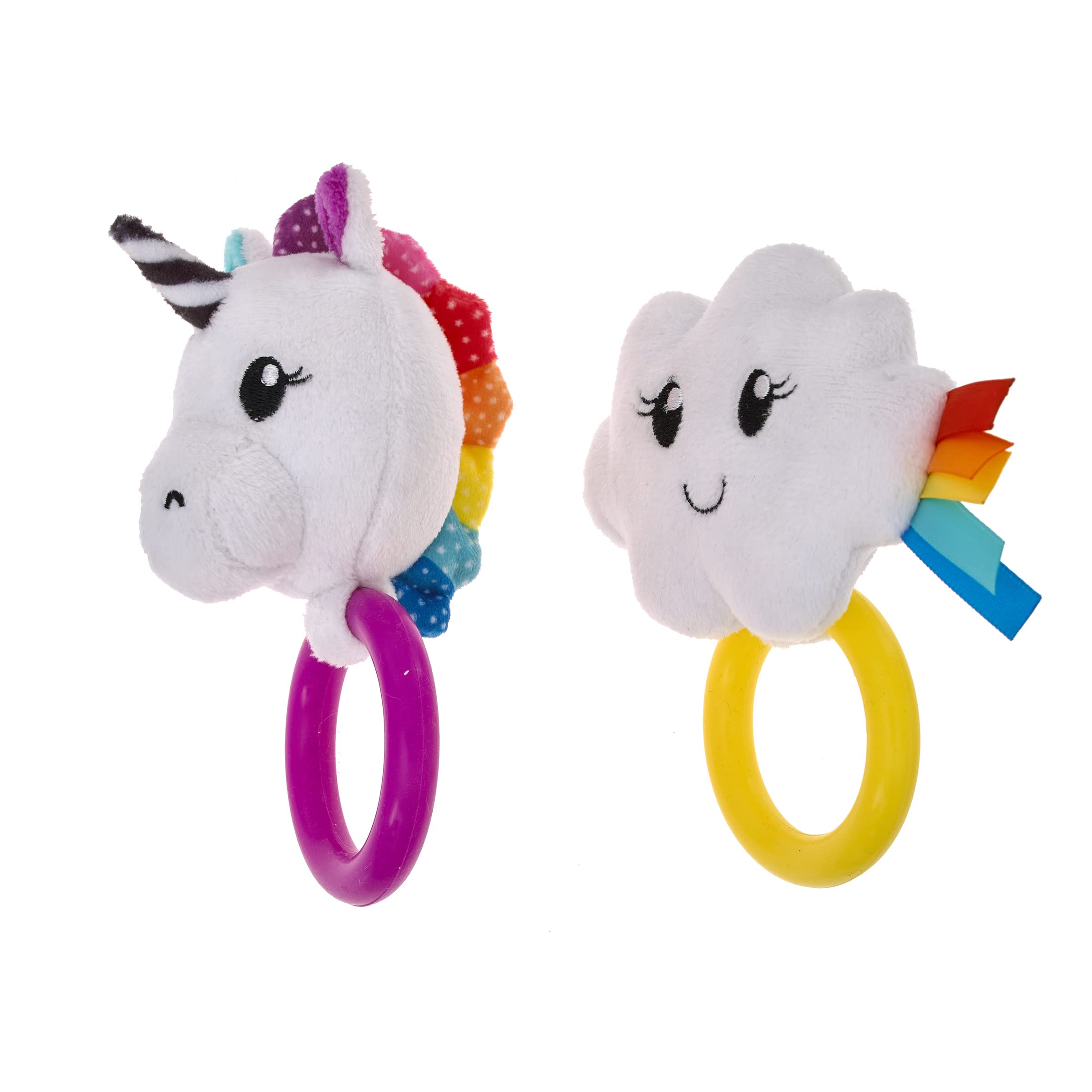 Sassy Baby Larry Llama and Cactus Multi-Colored Developmental Plush Teether Rings Two Pack with Rattle