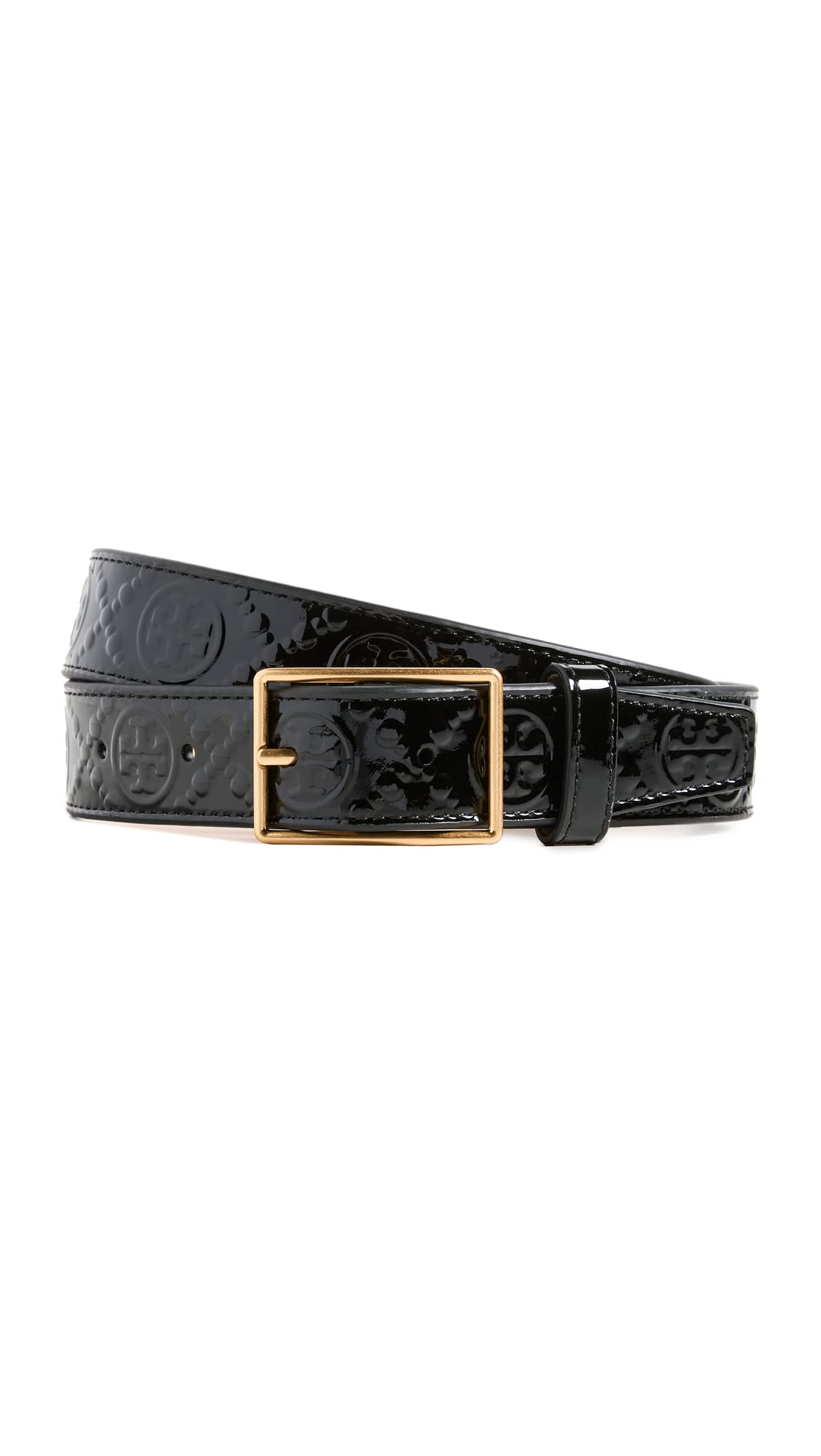 Tory Burch Women's T Monogram Patent Belt, Black, M