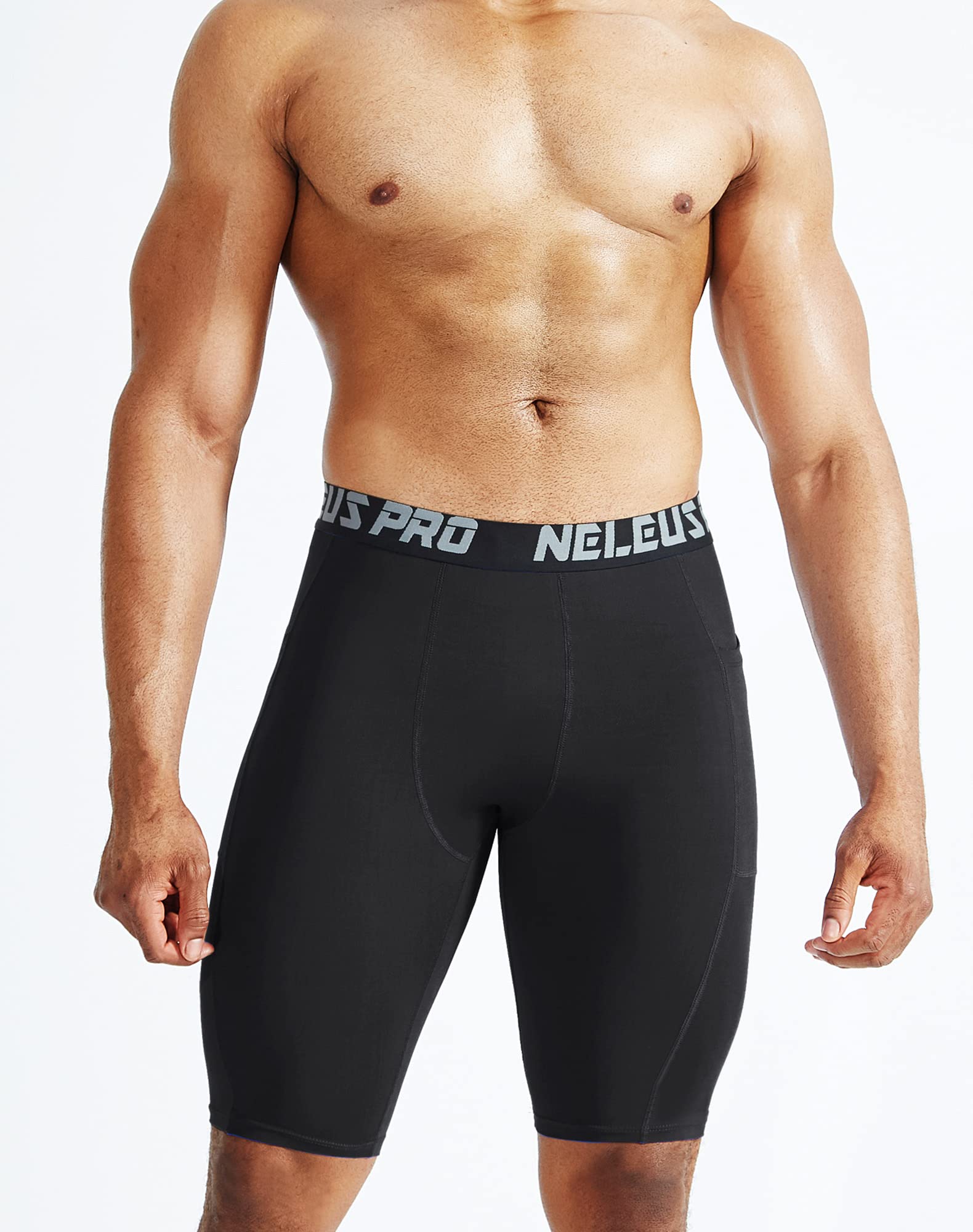 NELEUS Men's 3 Pack Compression Shorts with Pockets Dry Fit Yoga Running Shorts,6063,Black/Blue/Red,US M,EU L
