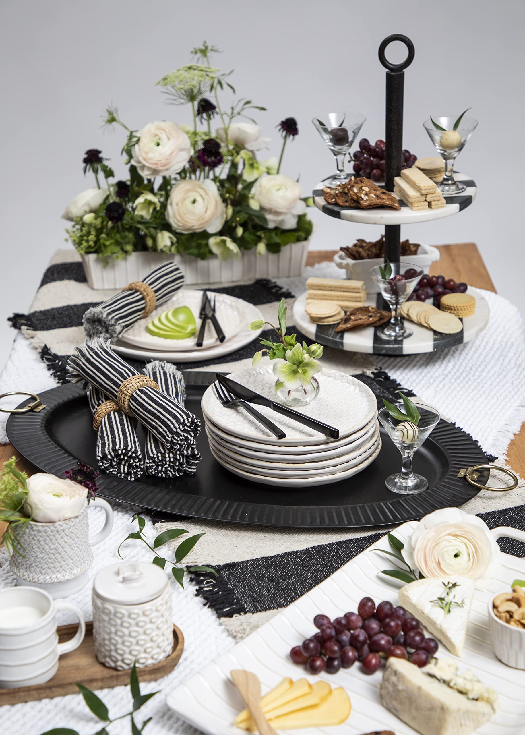 Mud Pie, White/Black, Marble Tiered Server, 16 1/4" x 12" dia
