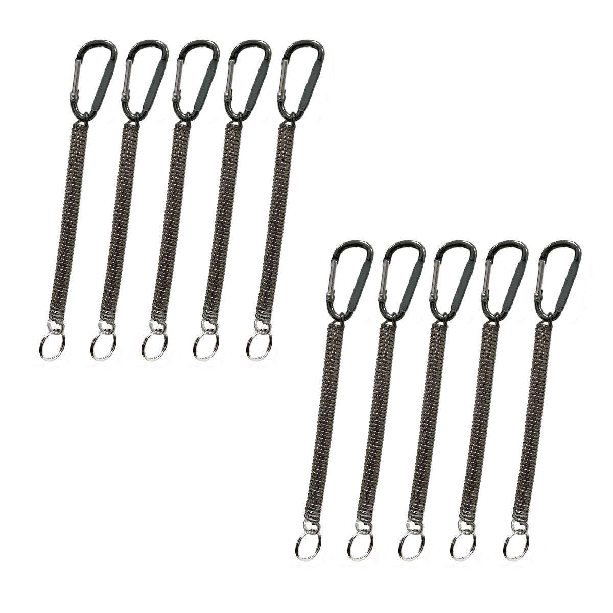 Nanaborn Coiled Lanyard Spring Coil Cord Keychain for Fishing Rod Tool Retractable Tether with Carabiner Clip(10pcs)