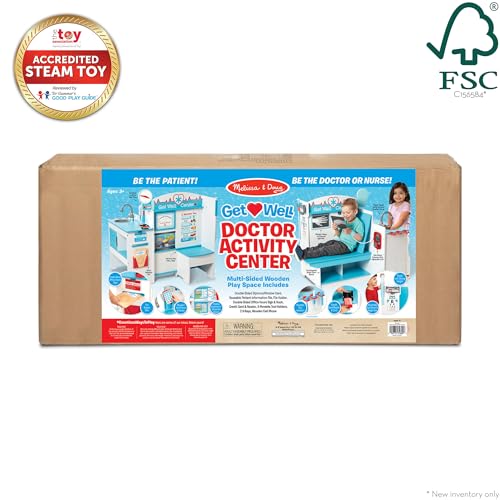 Melissa & Doug Wooden Get Well Doctor Activity Center - Waiting Room, Exam Room, Check-In Area - FSC Certified