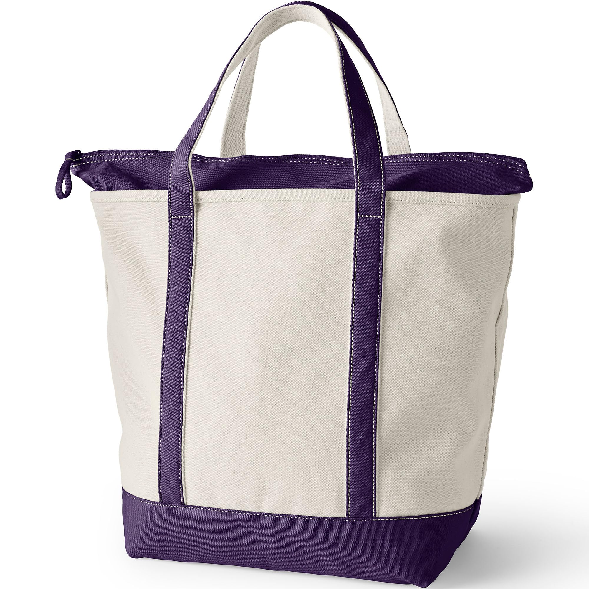 Lands' End Natural Zip Top Canvas Tote Bag Natural/blackberry No SzLarge