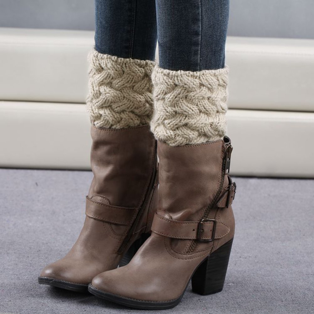 Loritta Womens Boot Socks Winter Warm Crochet Knitted Boot Cuffs Topper Socks Short Leg Warmers Gifts,A-style 01(4 pairs)