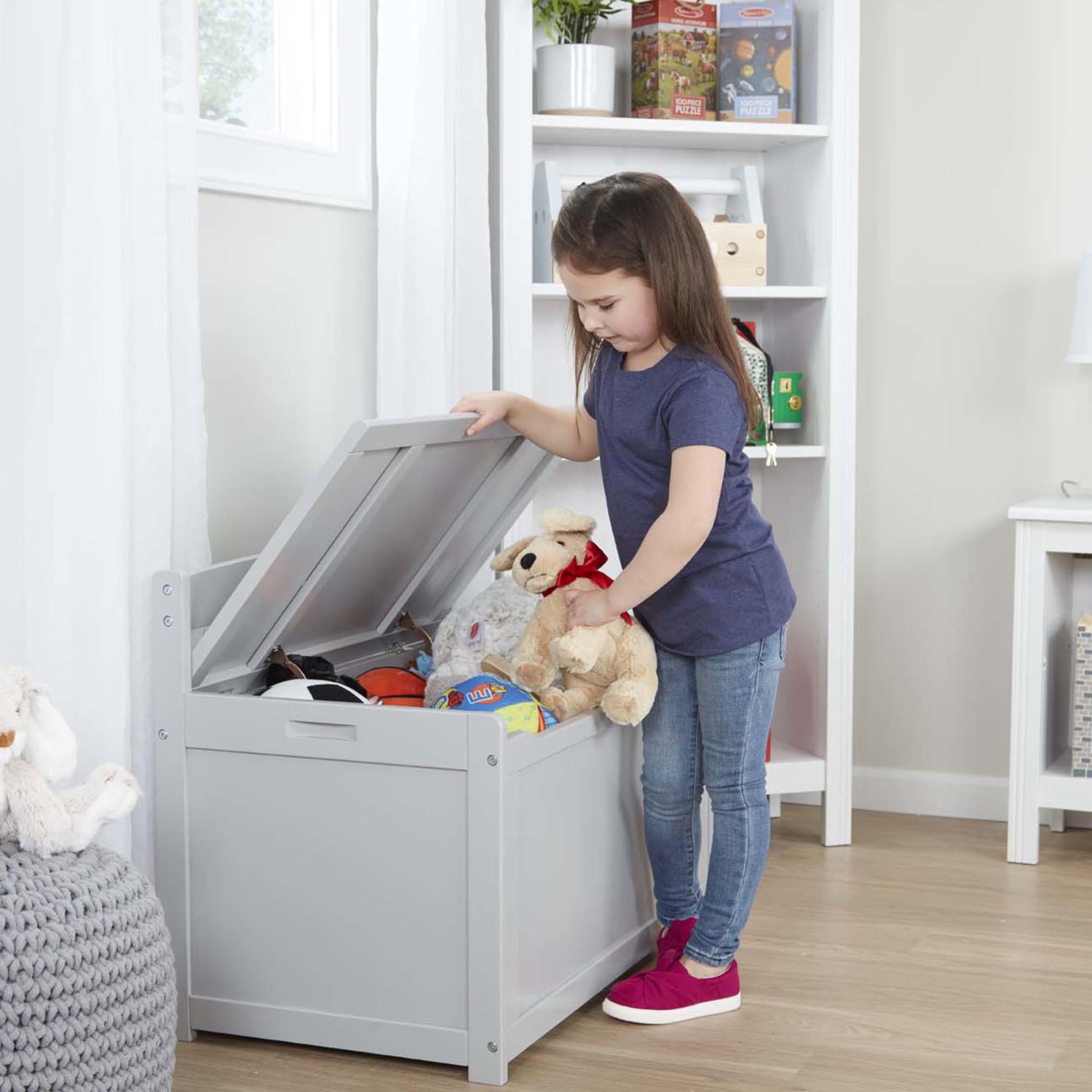 Melissa & Doug Wooden Toy Chest - Gray Furniture for Playroom