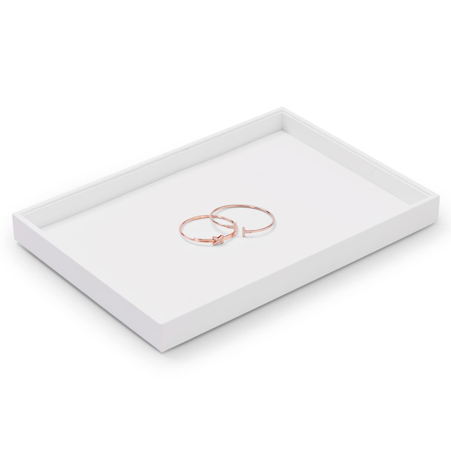 Oirlv Premium White Leather Stackable Jewelry Tray Flat Jewelry Organizer Tray for Jewelry Accessory Trade showcase