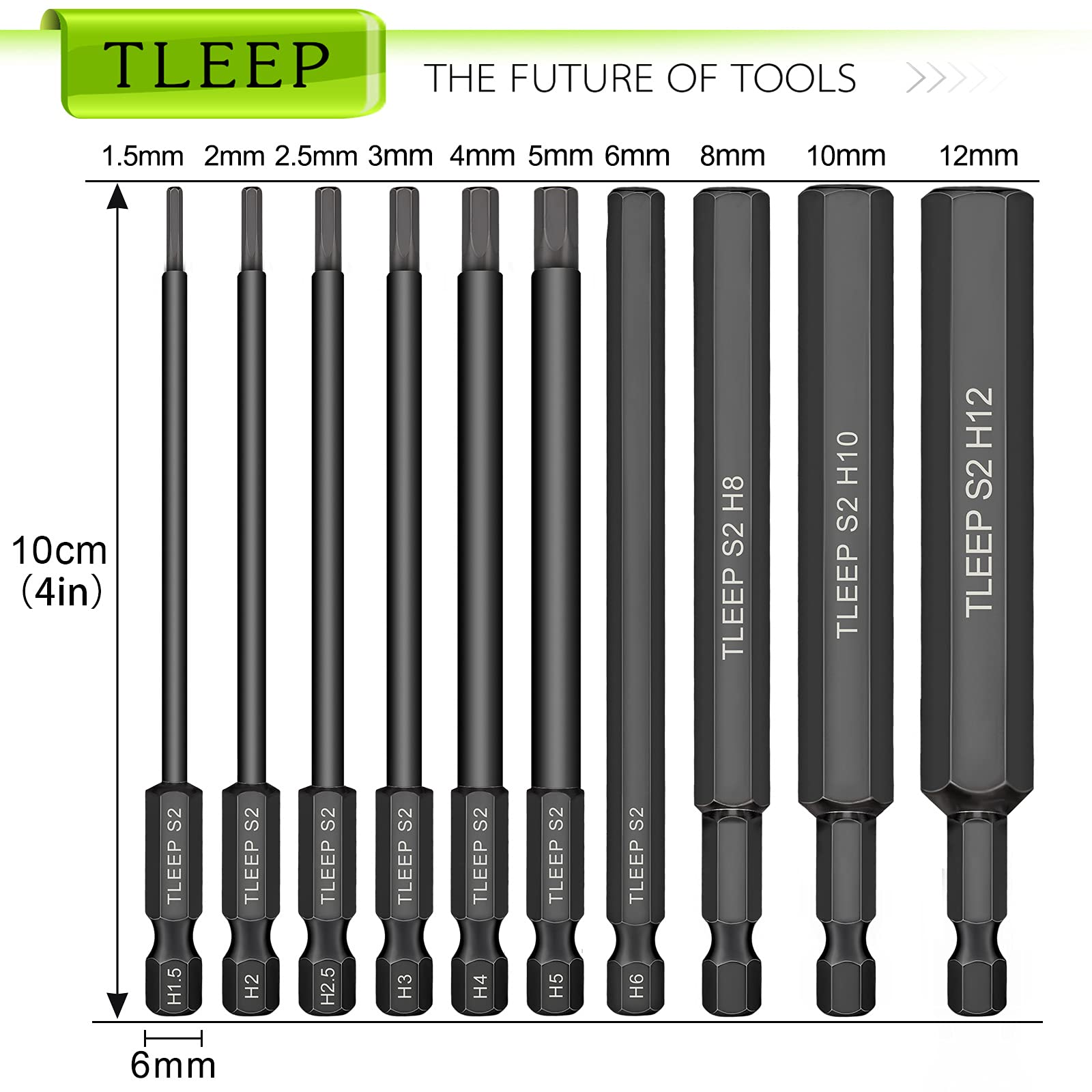 TLEEP 20 x Magnetic Power Nut Driver Set for Impact Drill, Extended 1/4" Hex Head Drill Bit Set SAE & Metric, 10 x 1/4 Inch Hex Head Allen Wrench Drill Bits Long 100MM, Metric 1.5mm to 12mm