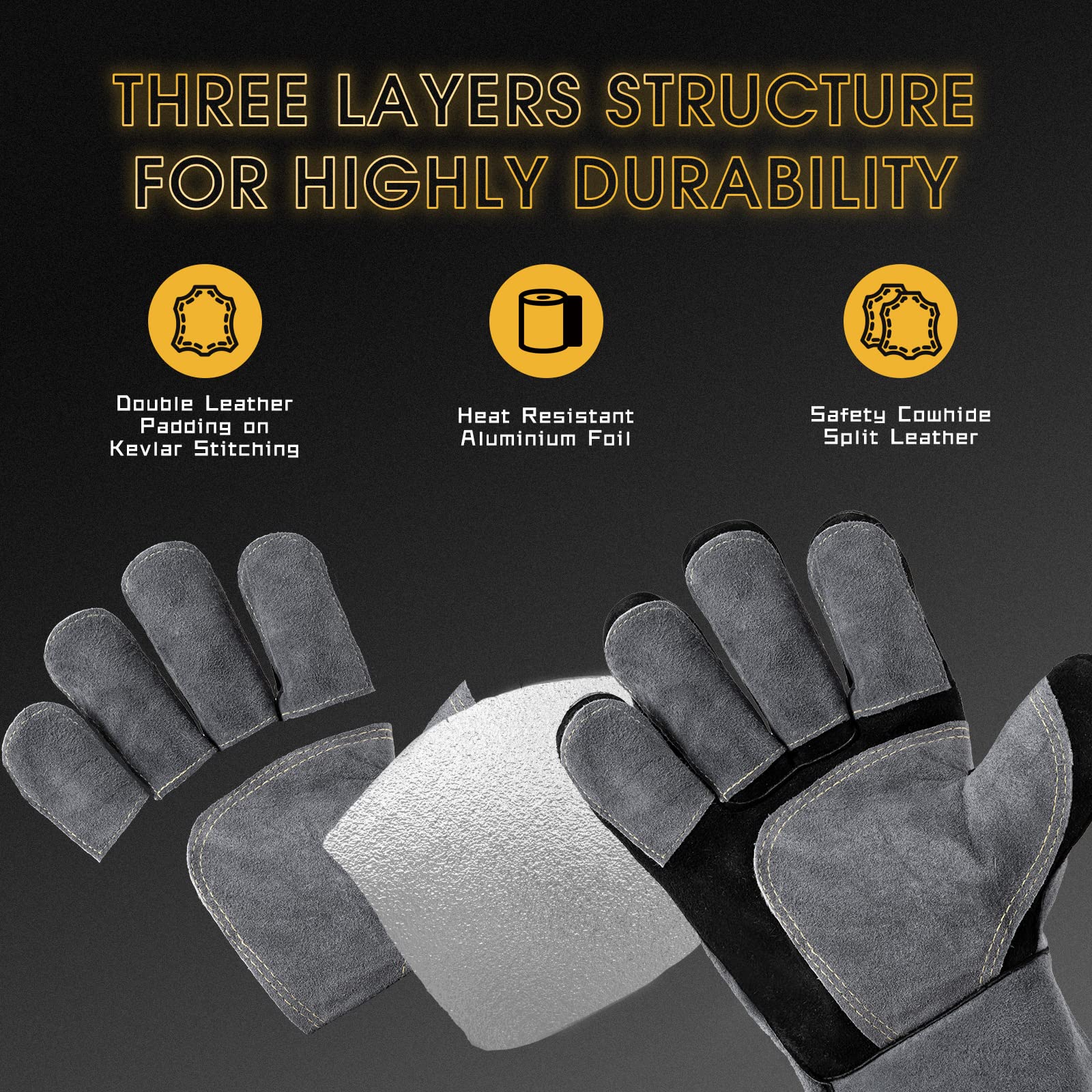 TOOLIOM 16 Inches 932℉ Welding Gloves for Mig/Stick Welding,Heat Fire Resistant Leather Forge with Kevlar Stitching Reinforced Thumb and Palm,Mitts for Welder/Oven/Grill/Pot Holder/Fireplace/Baking